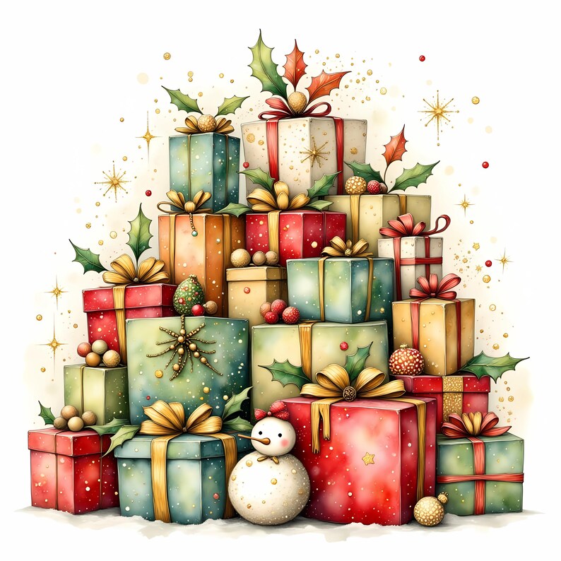 10 Christmas Gifts Clipart, High Res Watercolor Jpgs, Junk Journal ...