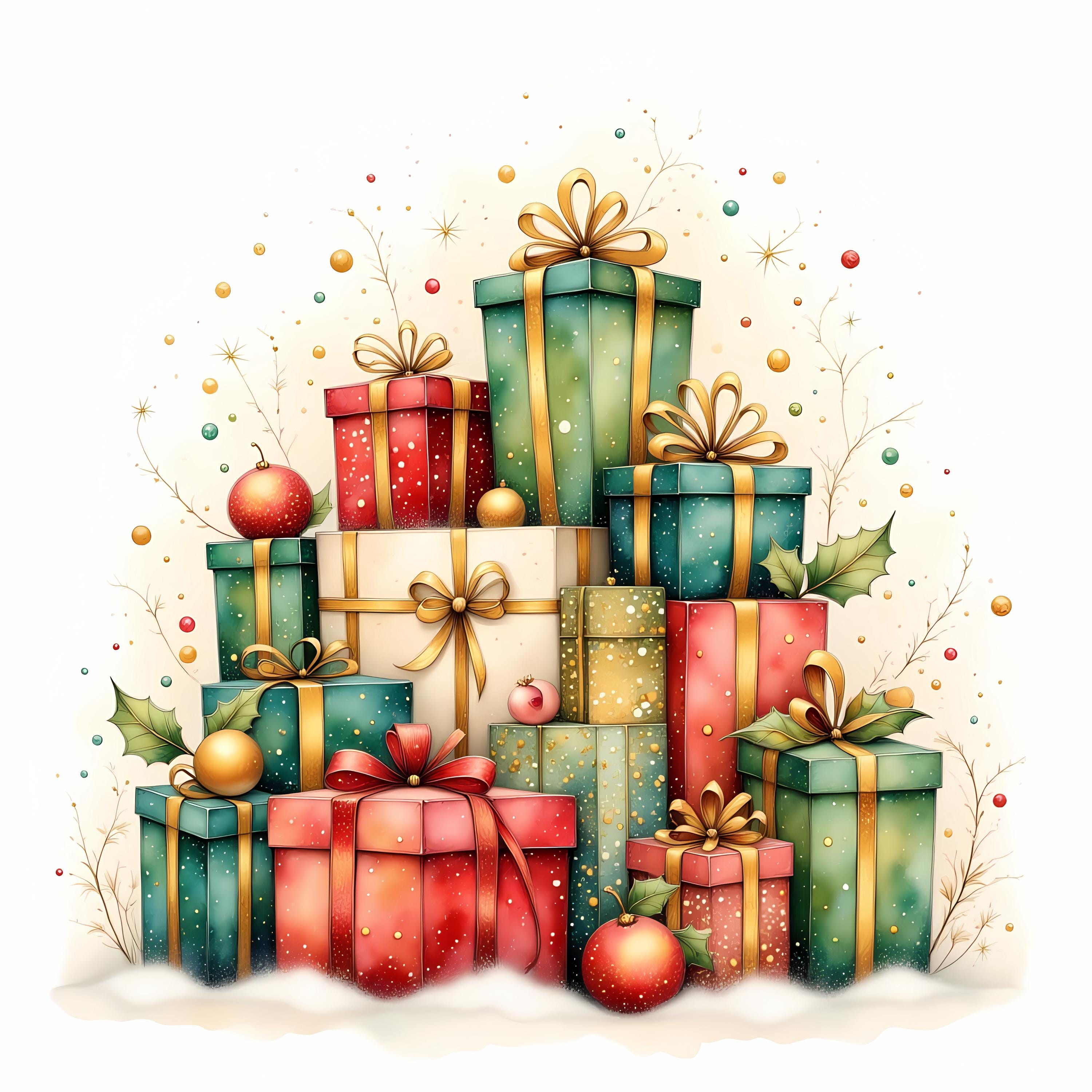 10 Christmas Gifts Clipart, High Res Watercolor Jpgs, Junk Journal ...