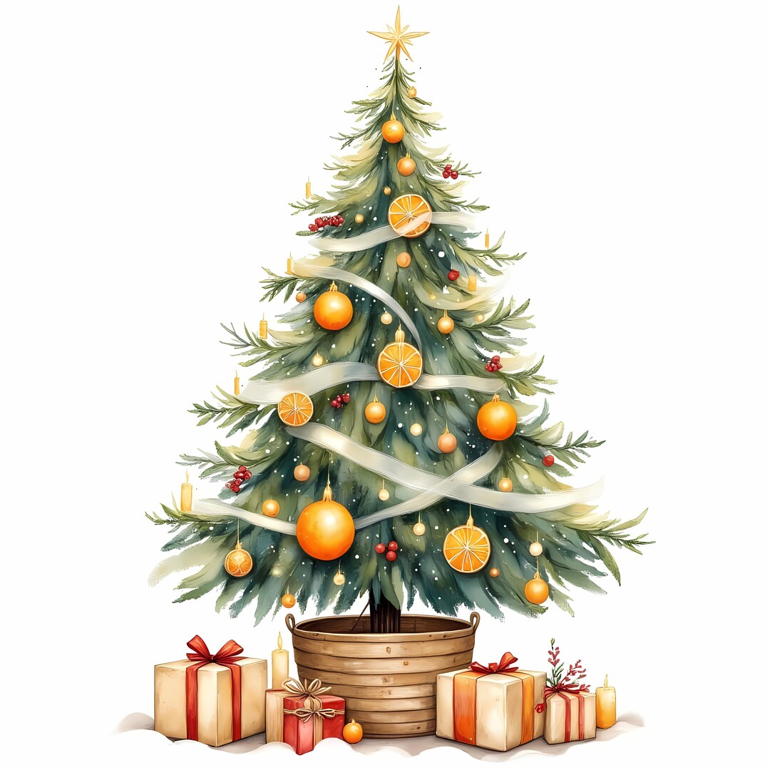 Cottagecore Christmas Tree Clipart, 10 High Res Watercolor Jpgs ...