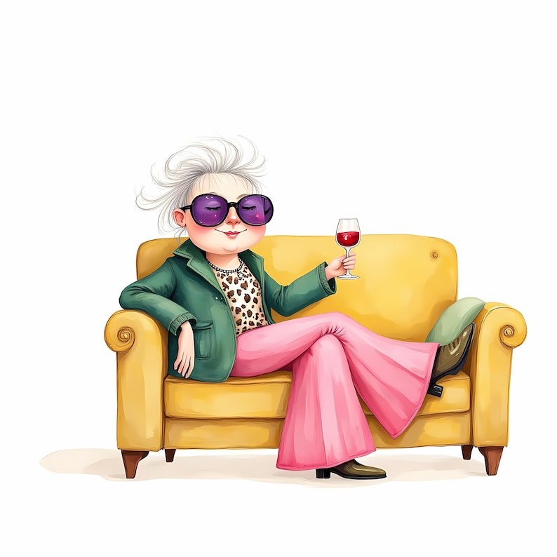 10 Retirement Life Clipart, High Res Watercolor JPG, Quirky Wine Images ...