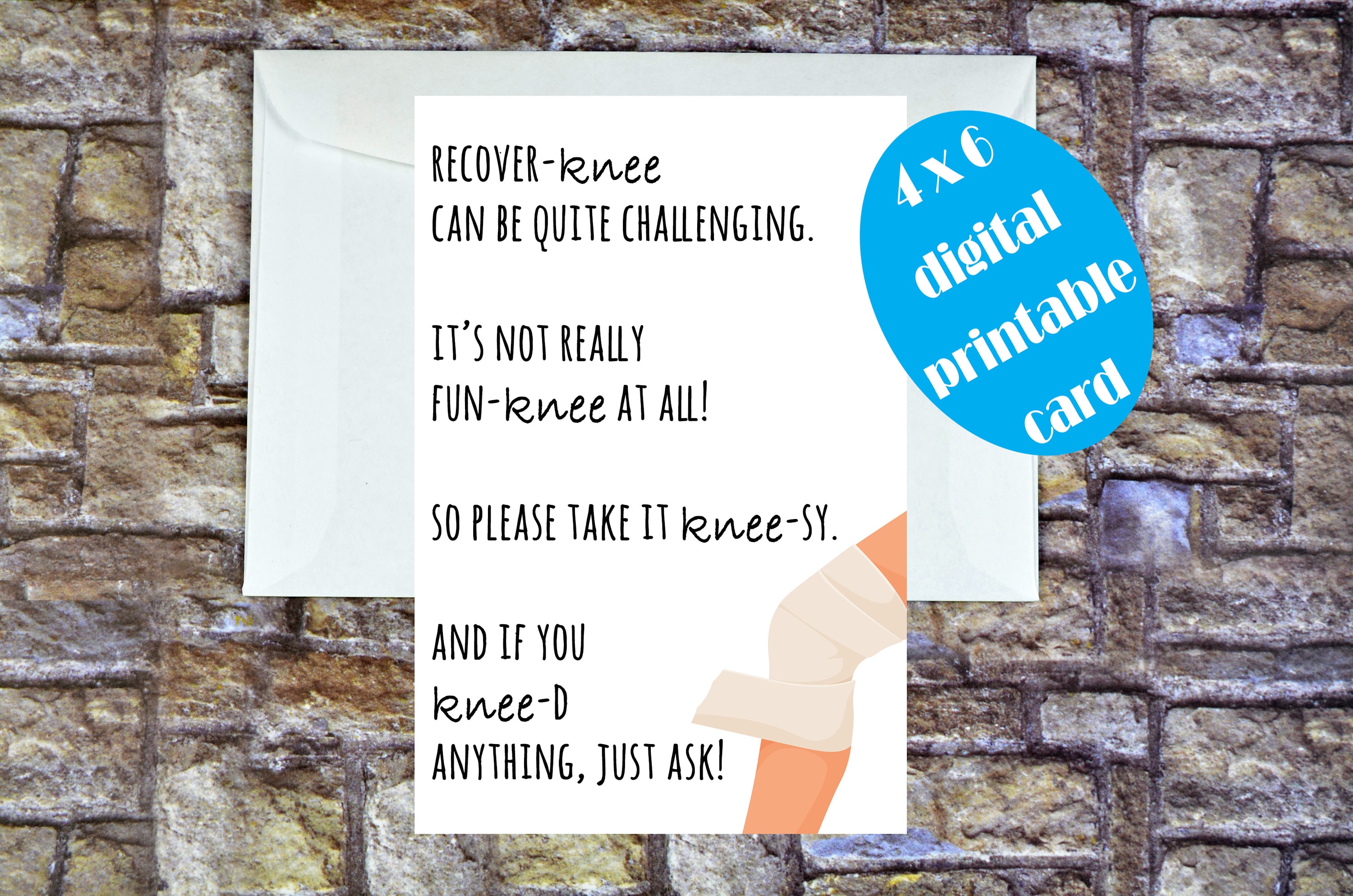 Printable Knee Operation Card, Knee Surgery Card, Knee Replacement Card ...