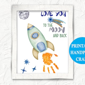 Printable Rocket Handprint Art, Moon Handprint Art, Preschool Handprint ...