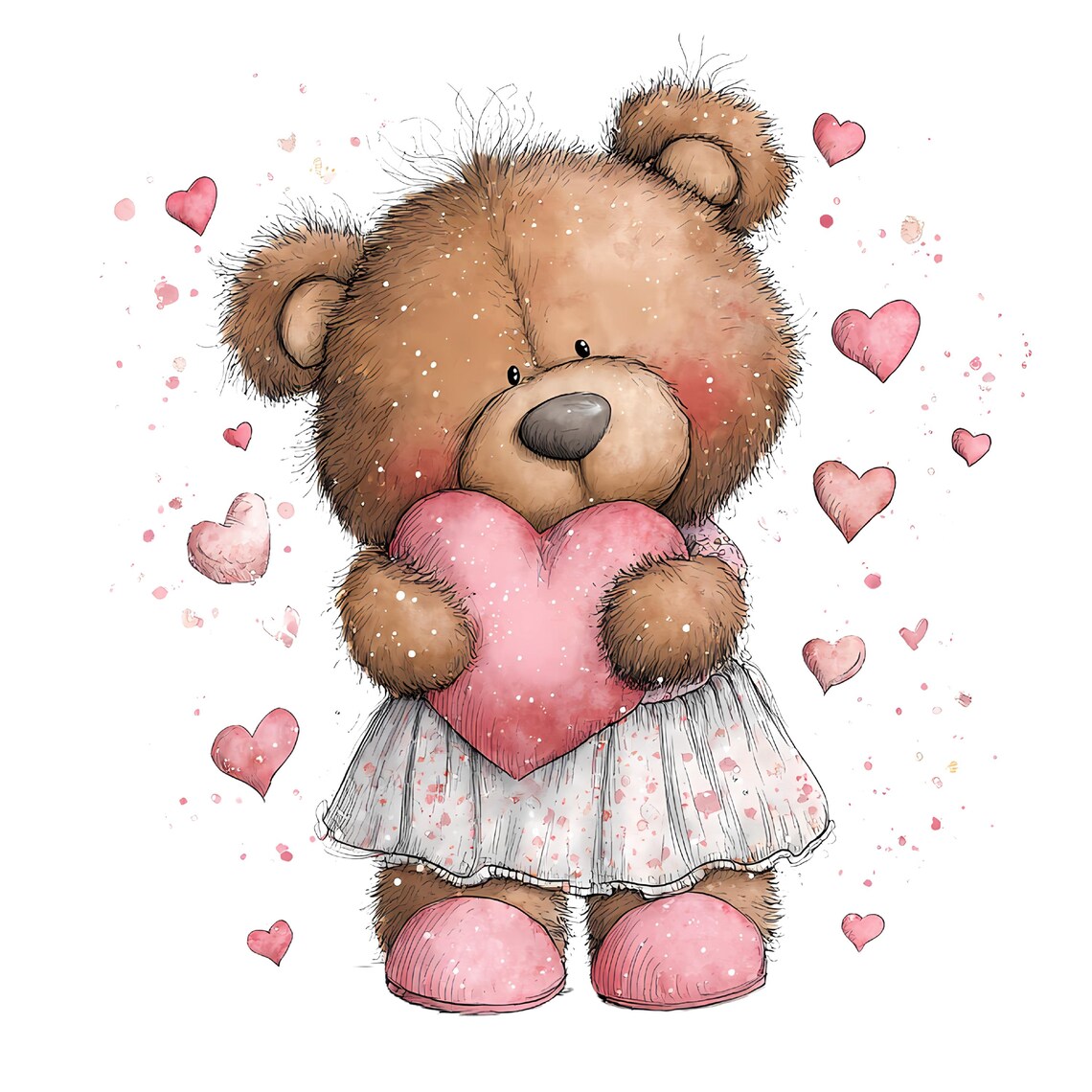 Teddy Bear Valentine's Day Clipart, 10 High Res Watercolor Pngs, Card ...