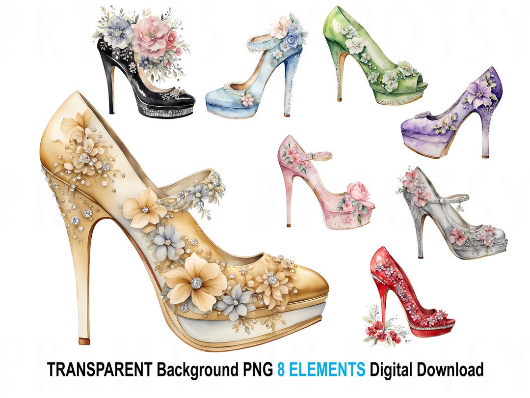 Floral Prom Shoe Clipart, Beautiful Shoe PNG Clipart Bundle ...