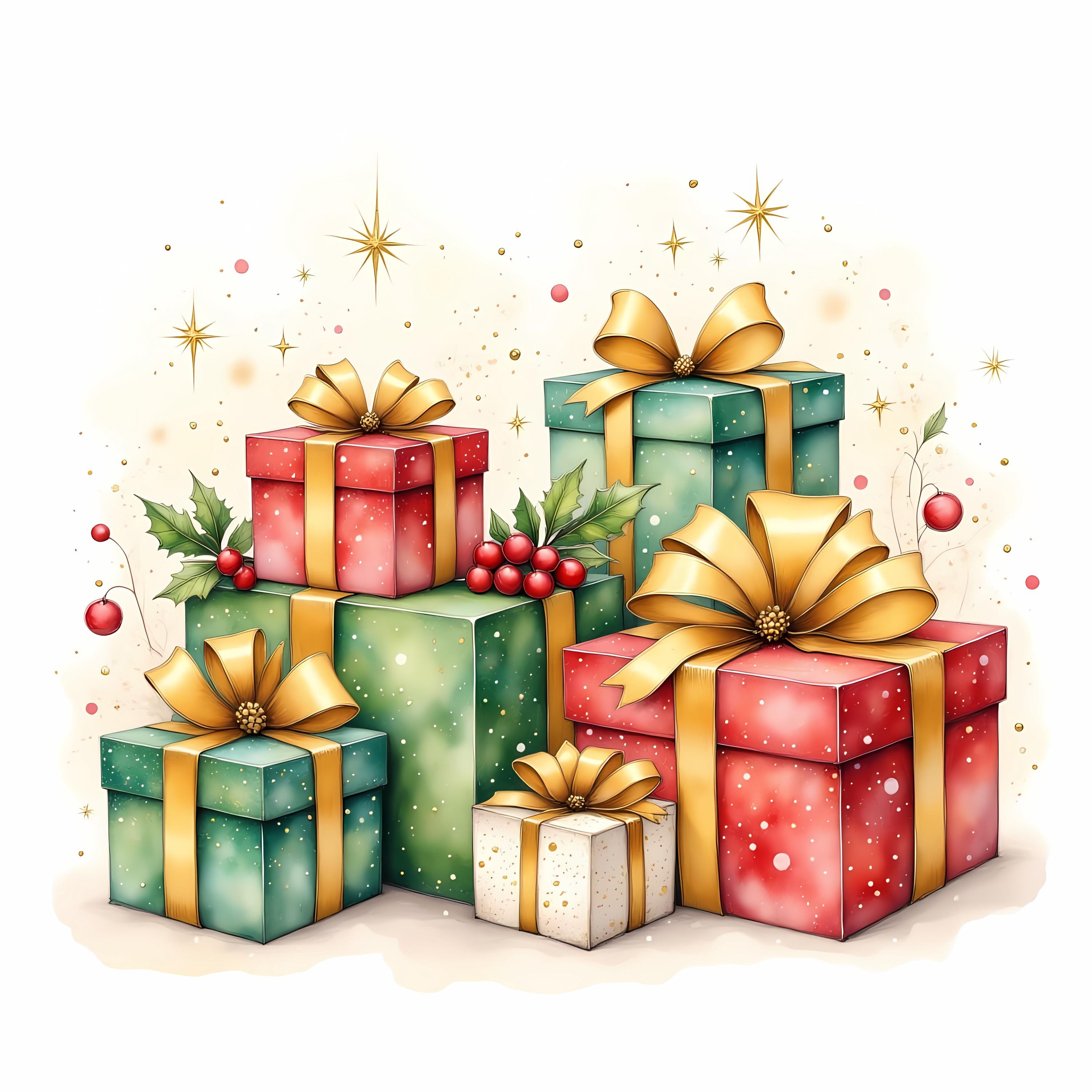 10 Christmas Gifts Clipart, High Res Watercolor Jpgs, Junk Journal ...