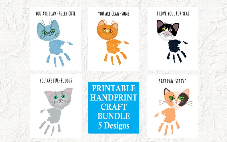 Printable Cat Handprint Craft Animals Handprint Art Bundle - Etsy