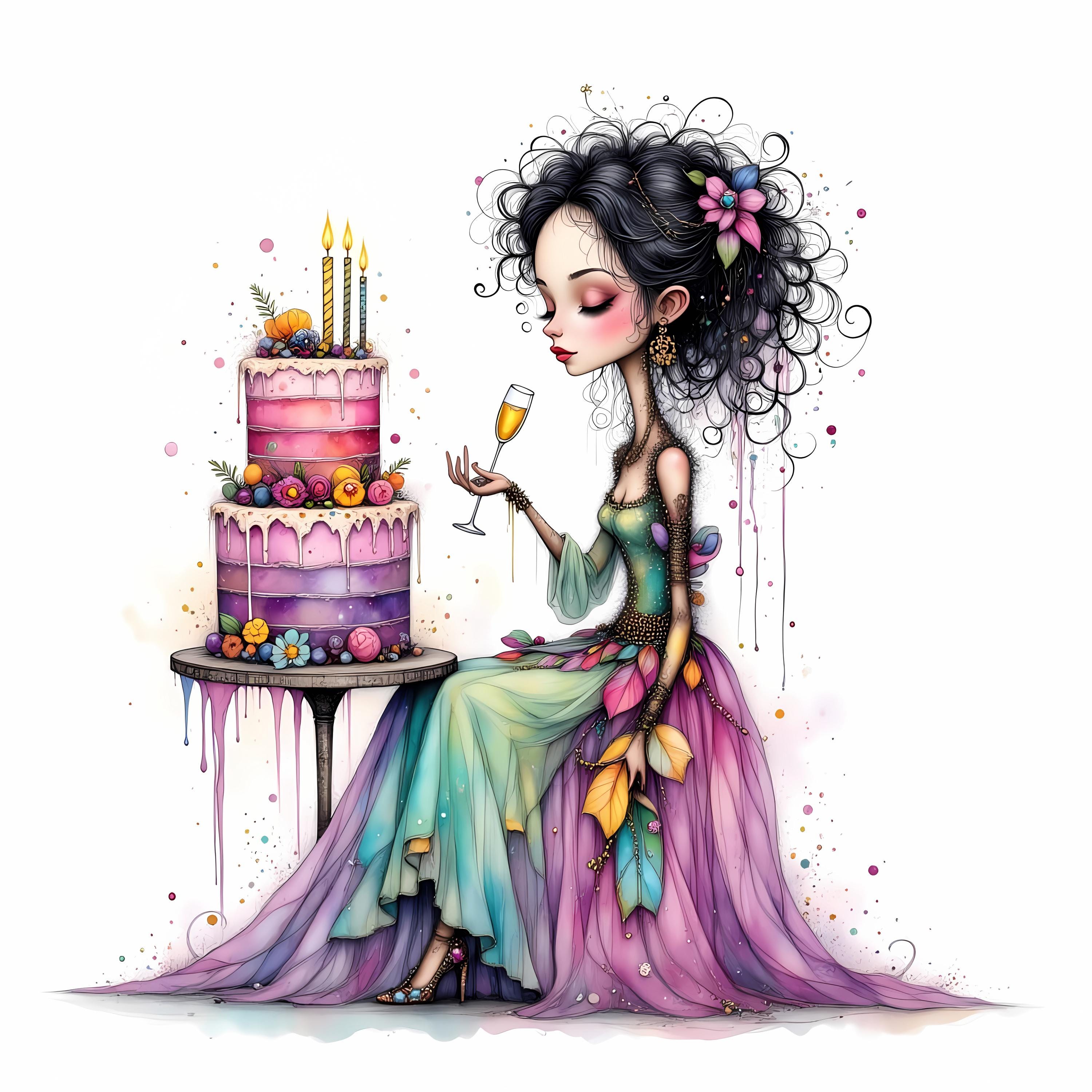 Whimsical Birthday Wishes, 10 High Res Watercolor Jpgs, Junk Journaling ...