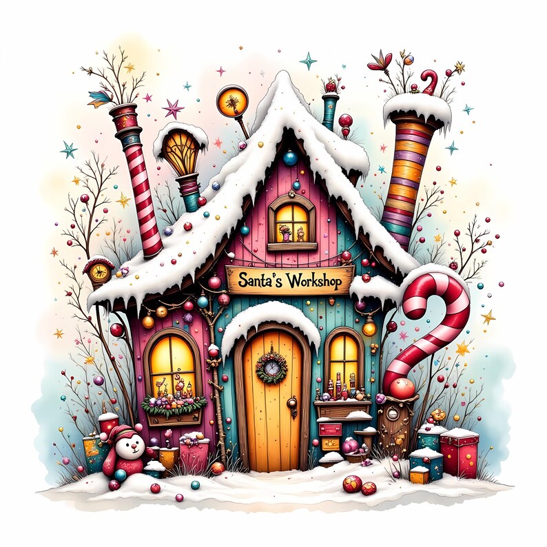 10 Santa's Workshop Clip Art, High Res Whimsical Jpgs, Junk Journal ...