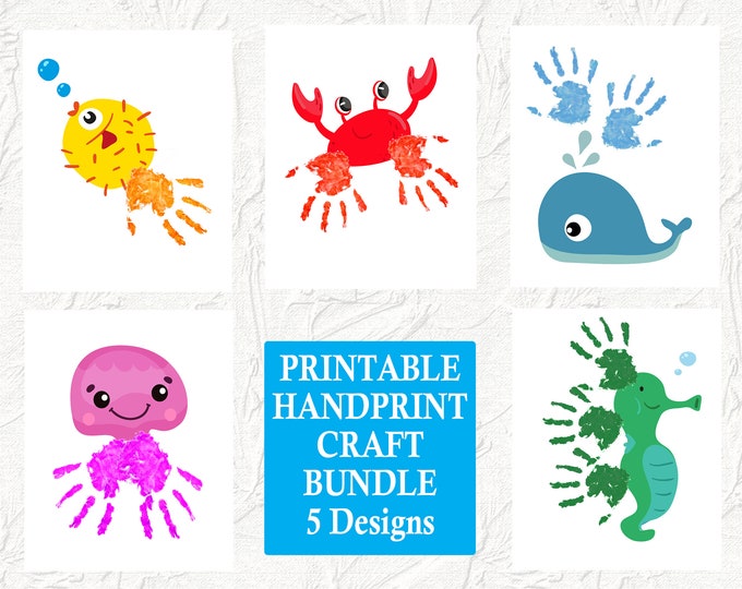 Sea Animals Handprint Art Bundle, Printable Summer Handprint, Daycare ...