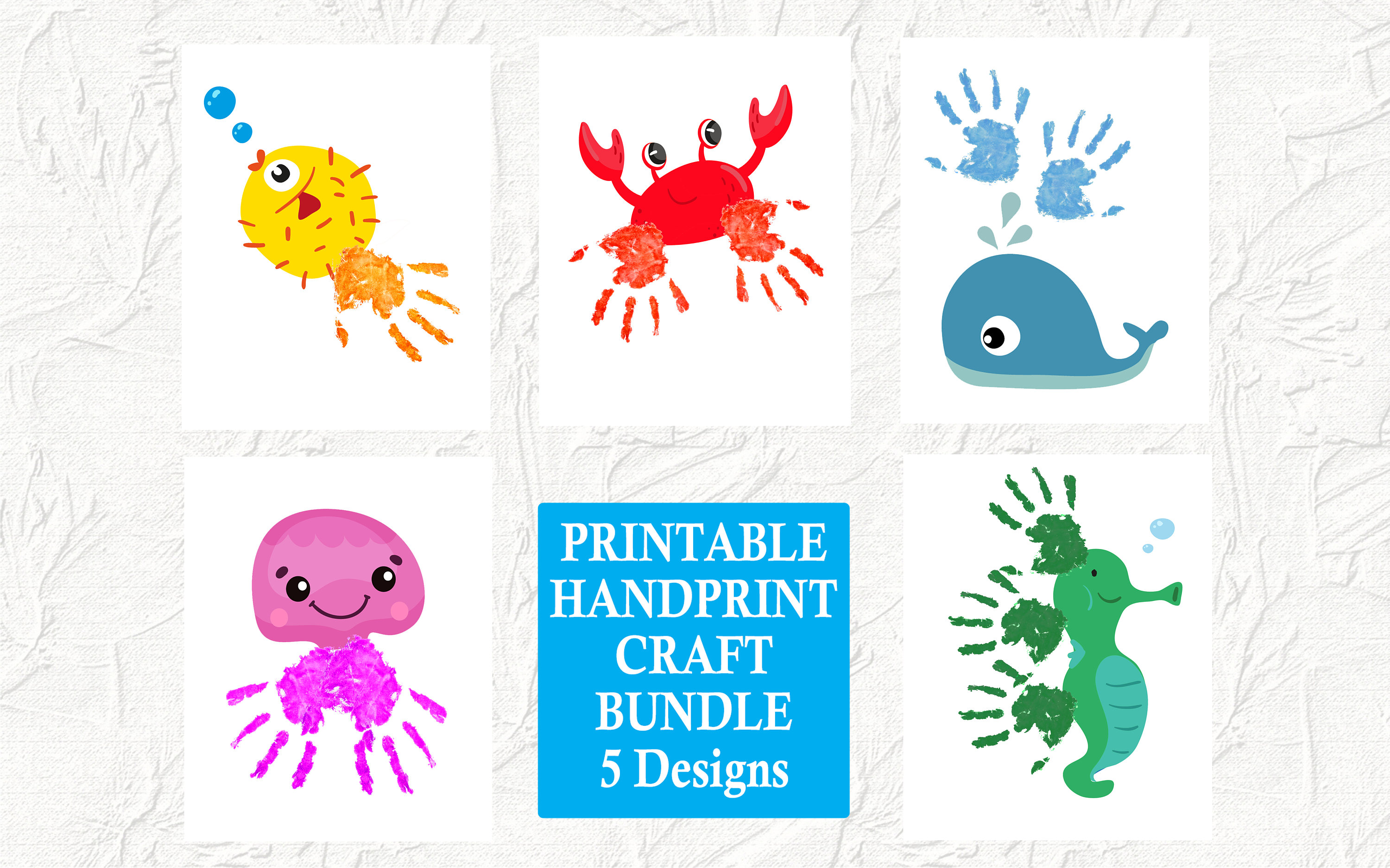 Sea Animals Handprint Art Bundle, Printable Summer Handprint, Daycare ...