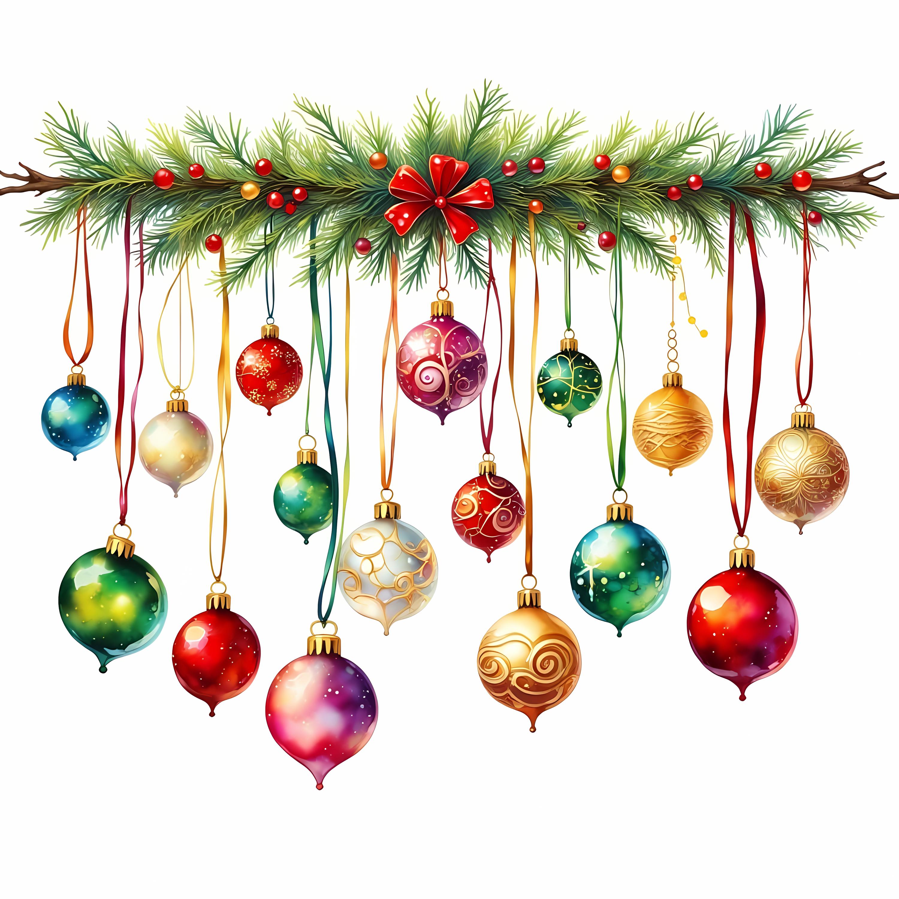 10 Christmas Decoration Clipart, High Res Watercolor Jpgs, Hanging ...