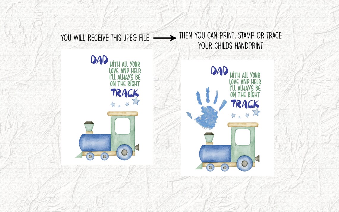Train Handprint Art, Printable Fathers Day Keepsake Art, Dad Birthday ...