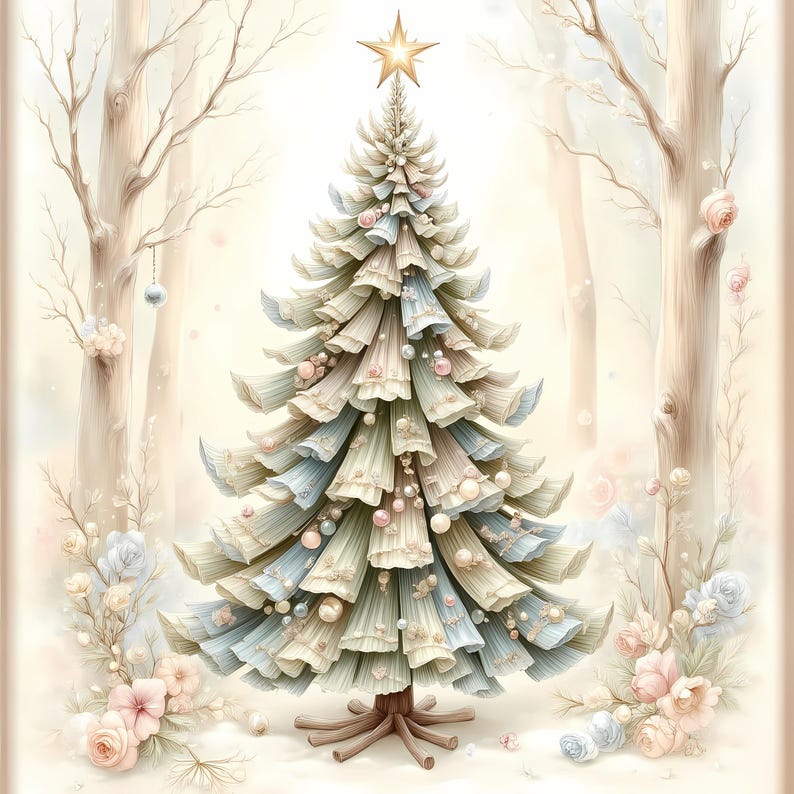 Christmas Tree Clipart, 10 High Res Pastel Watercolor Jpgs for Junk ...