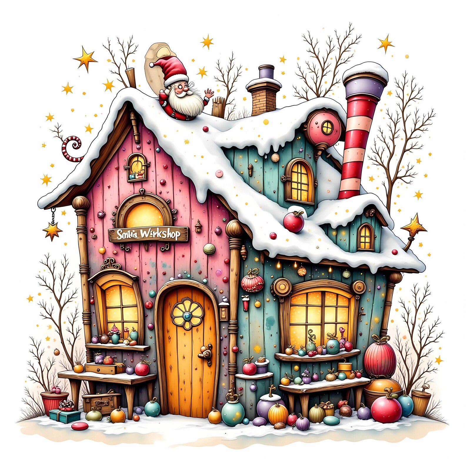 10 Santa's Workshop Clip Art, High Res Whimsical Jpgs, Junk Journal ...