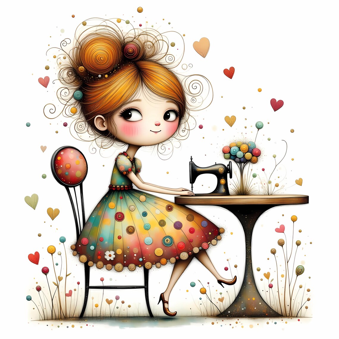 Whimsical Girl Sewing Clipart, 10 High Res Watercolor Jpgs for Junk ...
