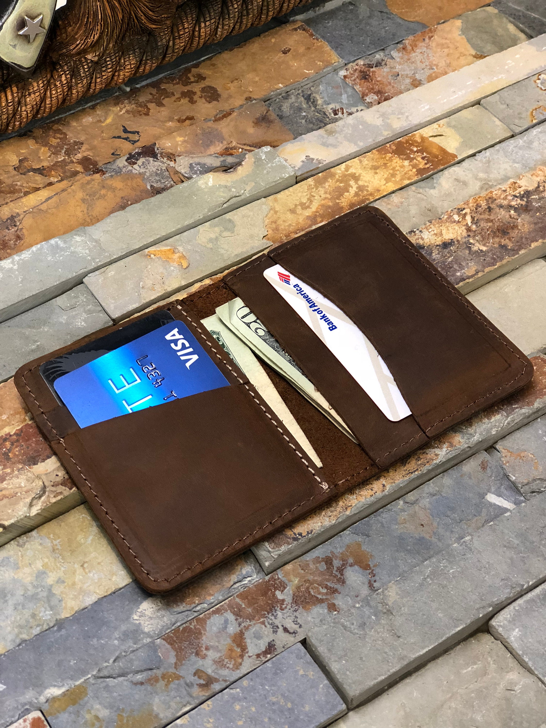 MONOGRAMMED Leather Wallet, Minimalist Mens Wallet, Bifold Wallet ...