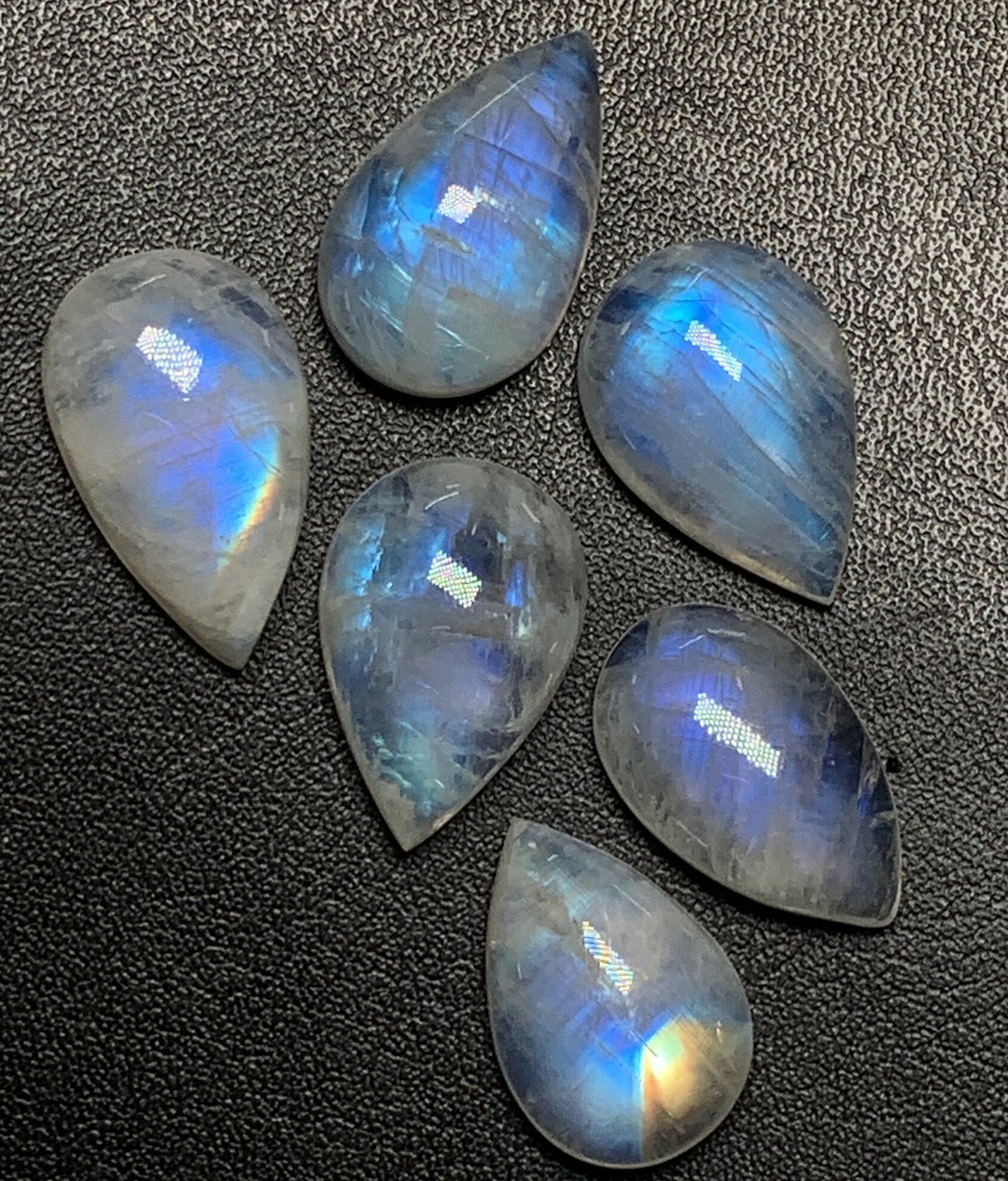 6 Pieces Natural Rainbow Moonstone, Beautiful Blue Fire 3A Quality Pear ...