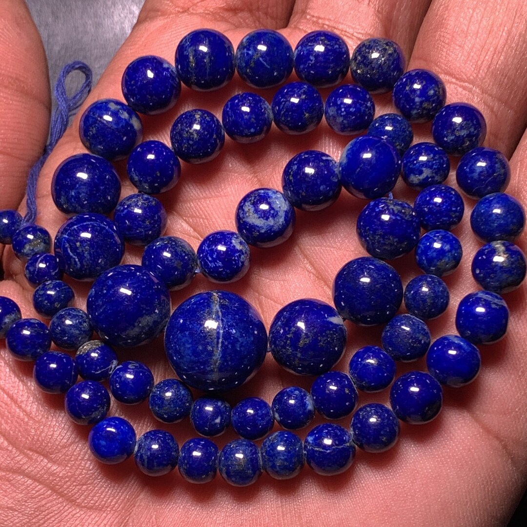 Natural Blue Lapis Lazuli Gemstone Beads Round Shape Energy Gemstone ...