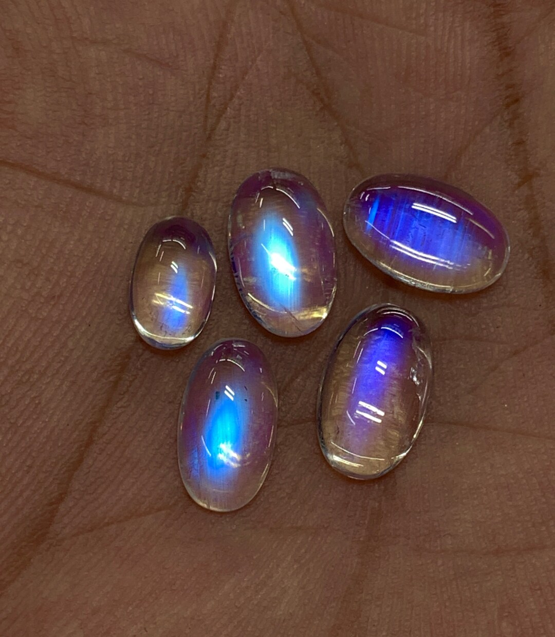 5 Pieces Blue Sheen Eye Clean Rainbow Moonstone Loose Cabochons, Top ...