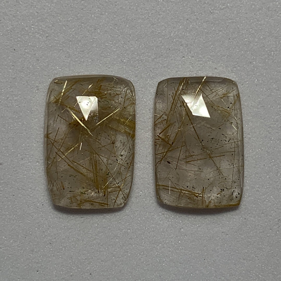 Real Natural Golden Rutile Loose Gemstone Pair, Golden Rutile Rectangle ...