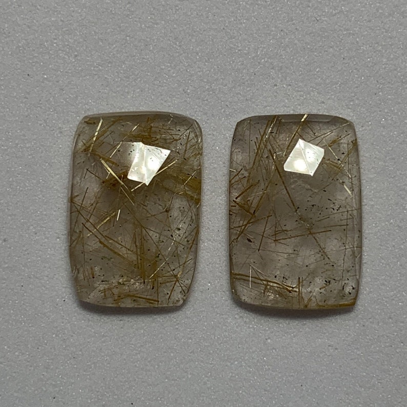 Real Natural Golden Rutile Loose Gemstone Pair, Golden Rutile Rectangle ...