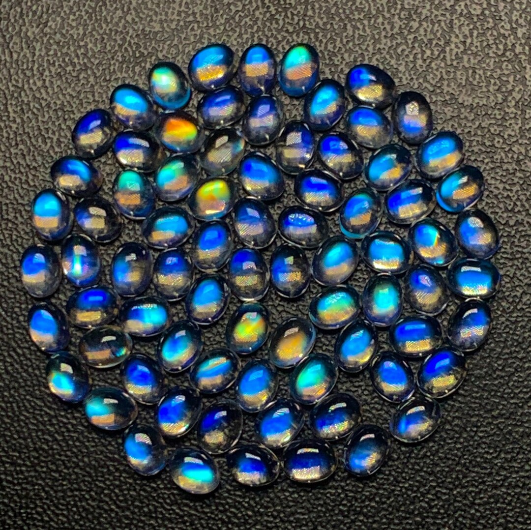 Natural Rainbow Moonstone Loose Cabochons, Amazing Multi Flashy Fire ...
