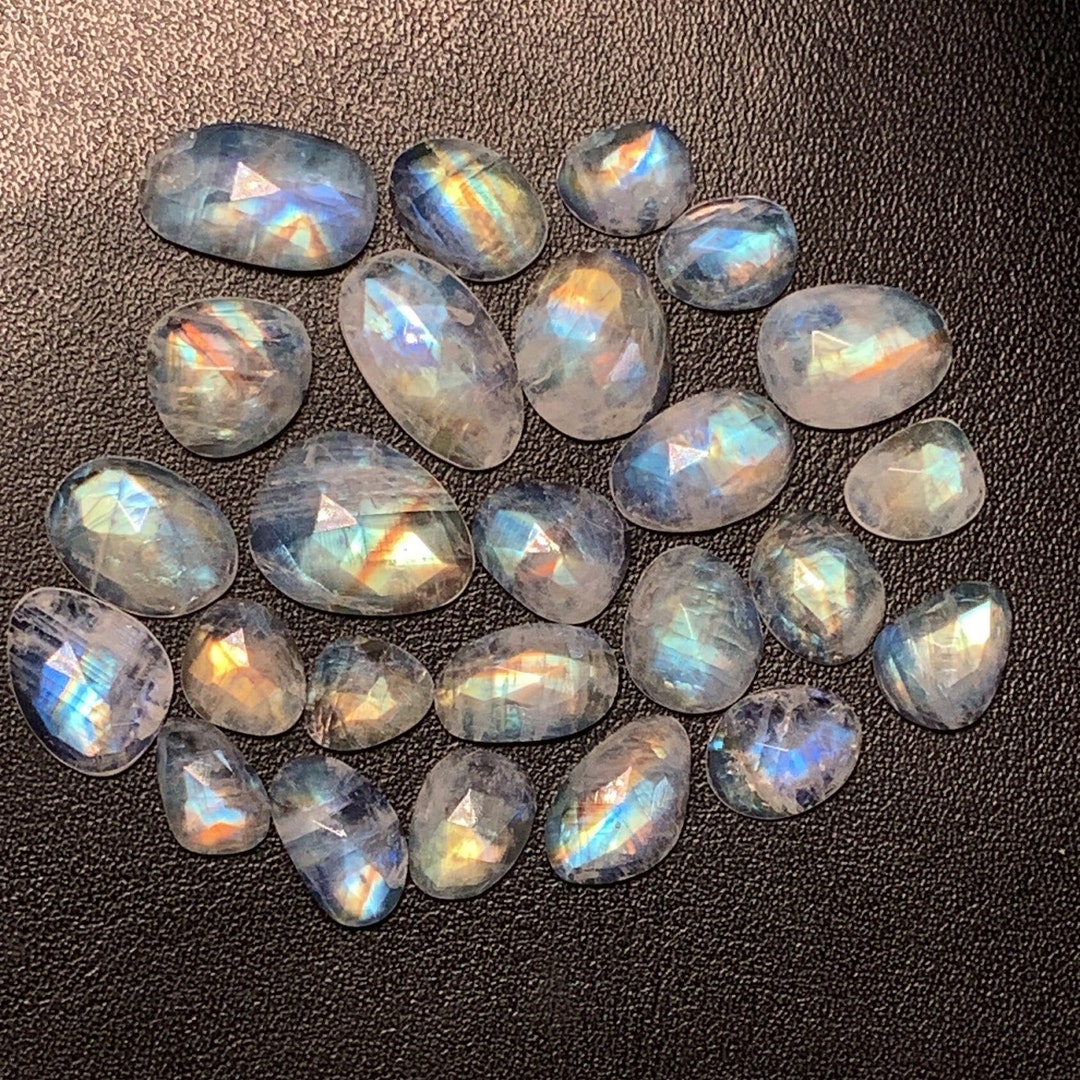 25 Pieces 5A Quality Rainbow Moonstone Slice Gorgeous Multi Fire Fancy ...