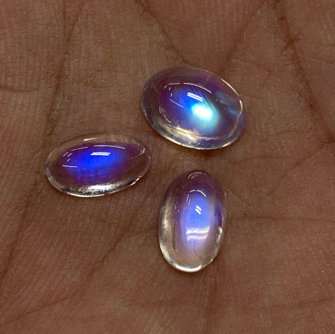 3 Pieces Blue Sheen Eye Clean Rainbow Moonstone Loose Cabochons, Top ...