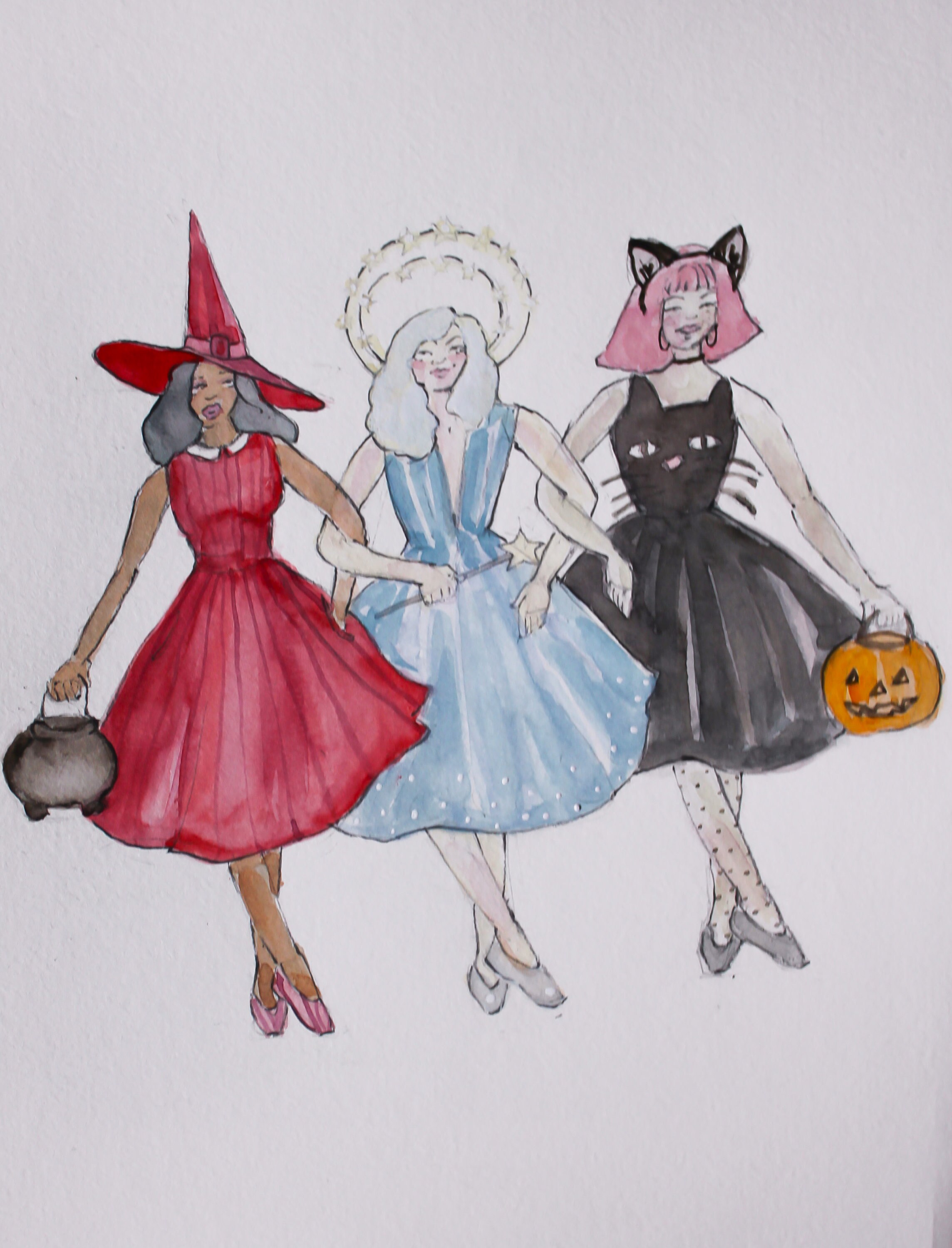 Spooky Pinup Ladies / Vintage Ladies /original Watercolors / - Etsy