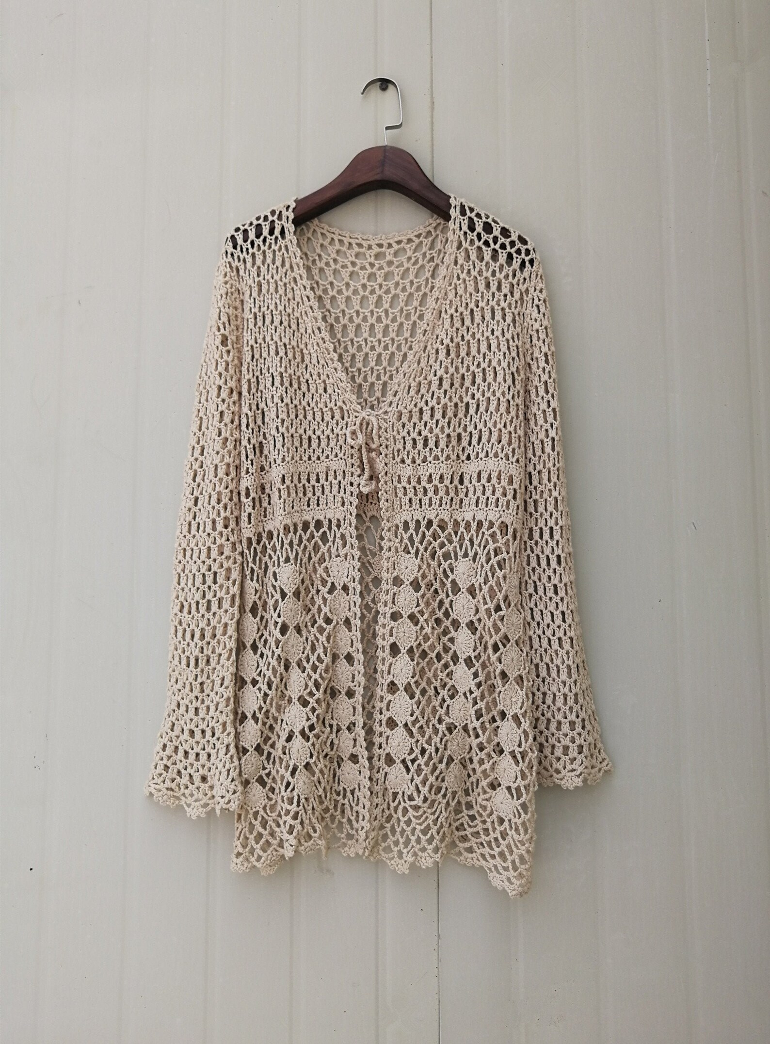 Long Crochet Cardigan Sweater Boho Long Sleeve Blouse Women Bohemian ...