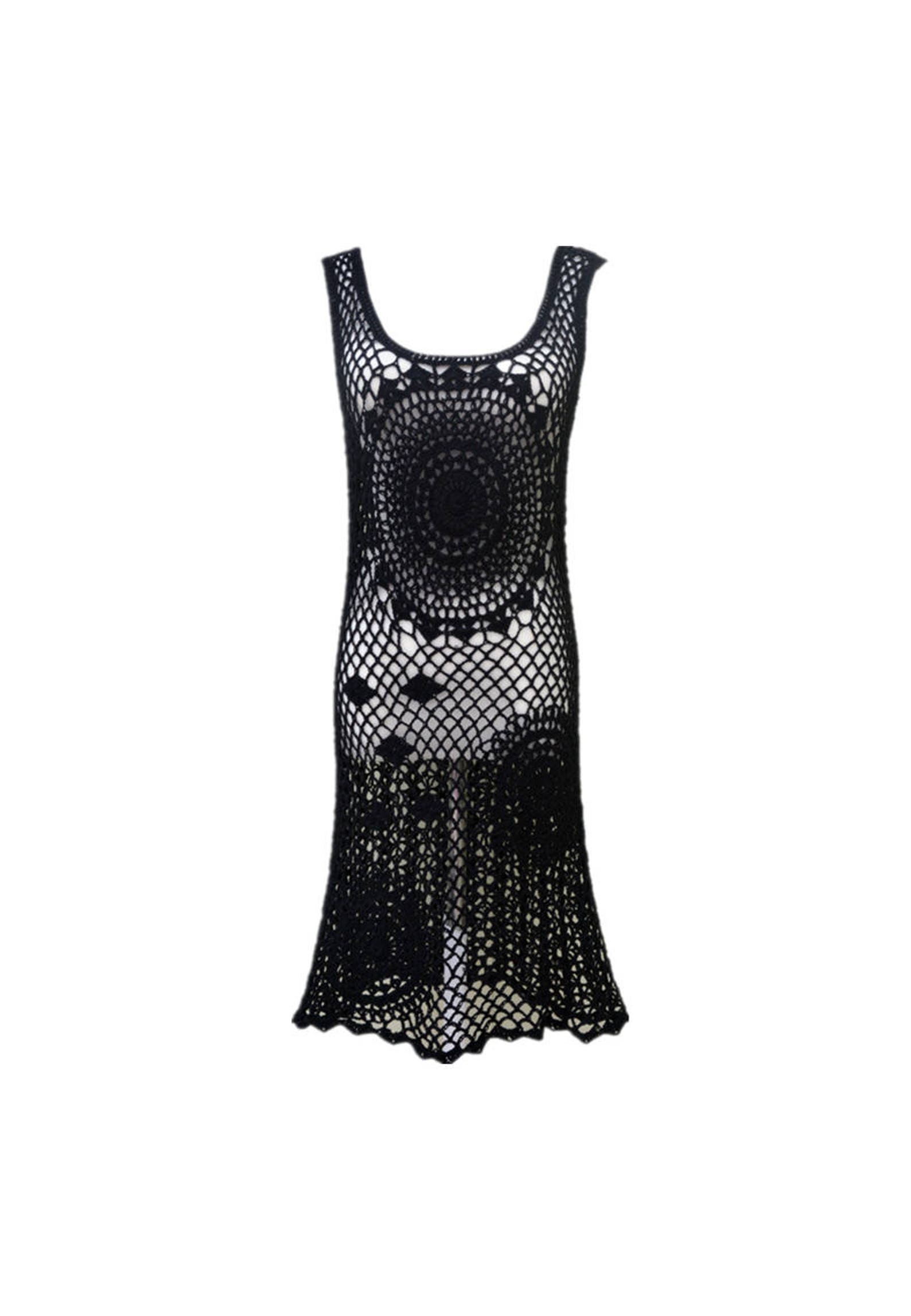 Black Crochet Dress Women Boho Summer Beach Cover up Dress - Etsy