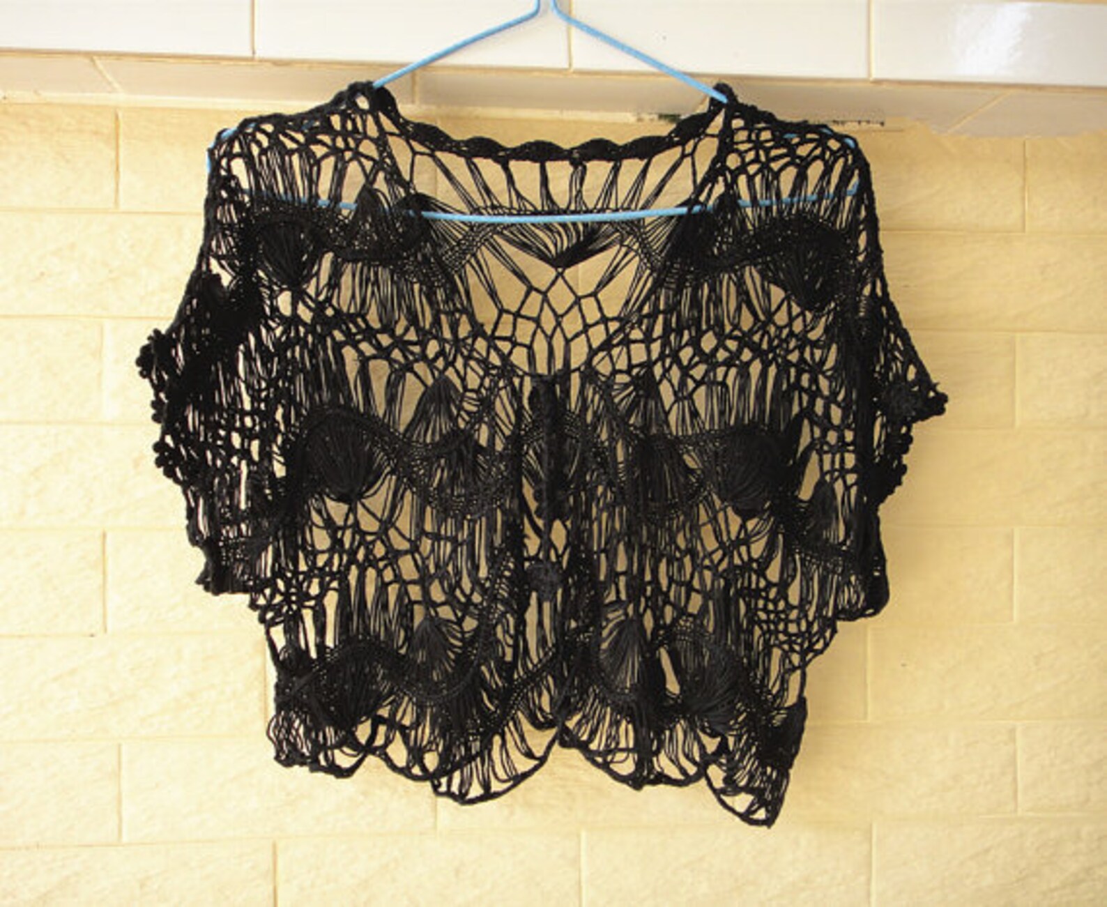 Tie Front Black Crochet Shrug Bolero Jacket Beach Bikini Dress Cover Up ...