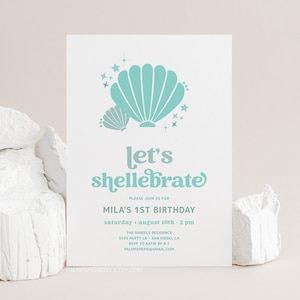Sea Shell Birthday Invitation, Girl Party, Teal Blue (instant Download ...
