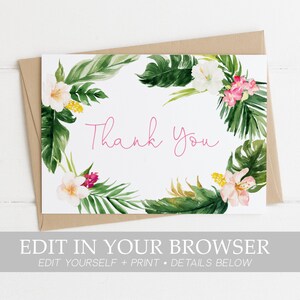 Thank You Card, Tropical, Instant Download Template, Baby Bridal Shower ...