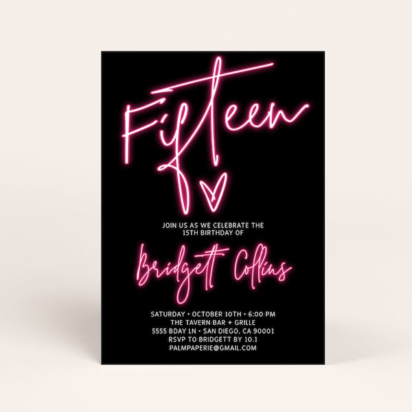 Girls Fifteen Birthday Invitation - Etsy
