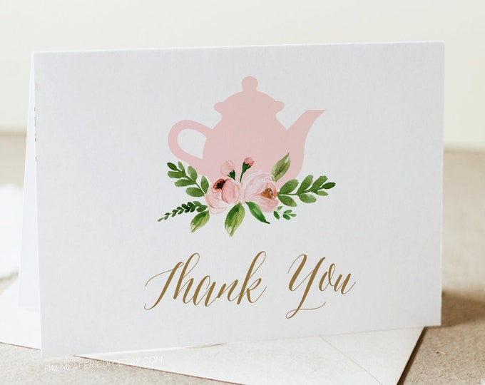 Tea Party Thank You Cards Teacup Shaped Thank You Card Included White ...