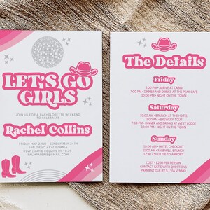 Let's Go Girls Bachelorette Invitation, Itinerary, Invite Template ...