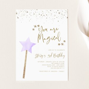 Magical Birthday Invitation, Girl, Purple Magic Wand Invite, Instant ...