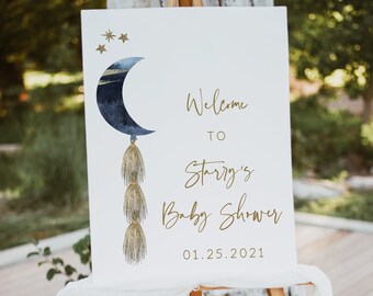 Moon Stars Welcome Sign Instant Download Template Two the | Etsy