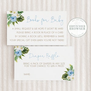 Tropical Books Request and Diaper Raffle Ticket, Boy Baby Shower ...