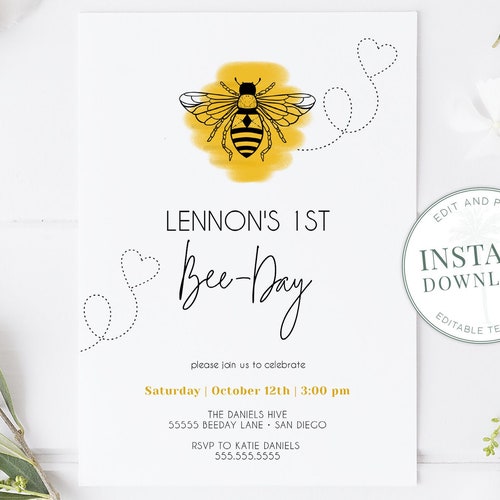 Bee Day Invite Template Bumble Bee Birthday Invitation - Etsy