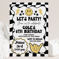 Smiley Face Checkered Birthday Invitation, Girls Birthday Party Invite ...
