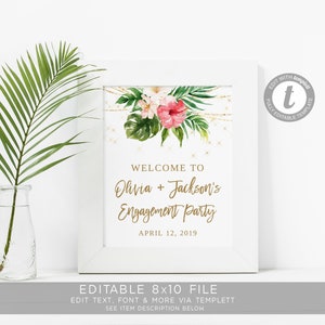 Tropical Welcome Sign, Editable Instant Download Template, Engagement ...