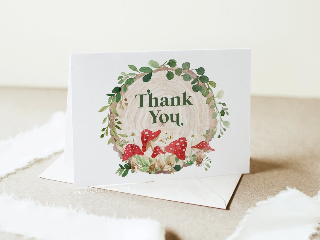 Mushroom Thank You Card Template, Birthday Baby Shower, Printable ...