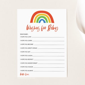 Wishes for Baby, Rainbow Theme Baby Shower, Advice Card, Editable ...