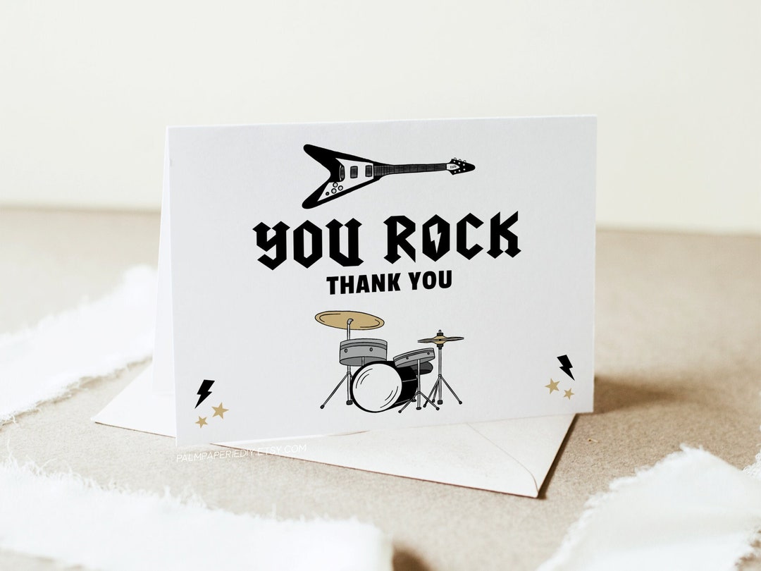 Rock Star Thank You Card Template Rock and Roll Birthday - Etsy