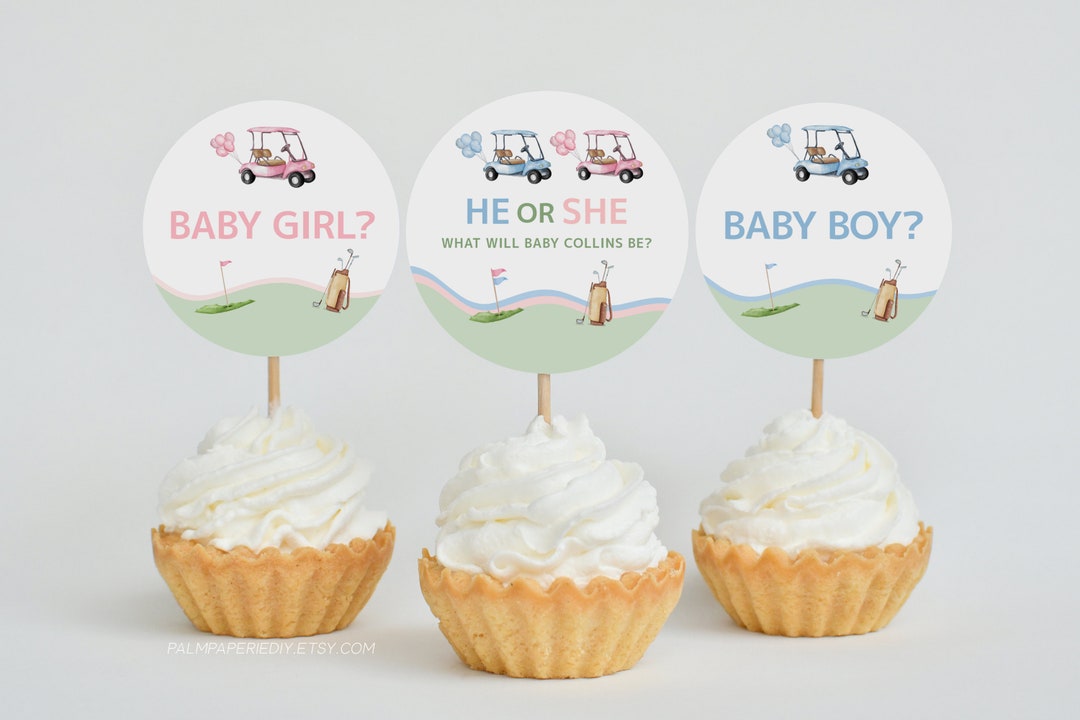 Golf Theme Gender Reveal Cupcake Toppers, Golfing Reveal Party, Digital ...