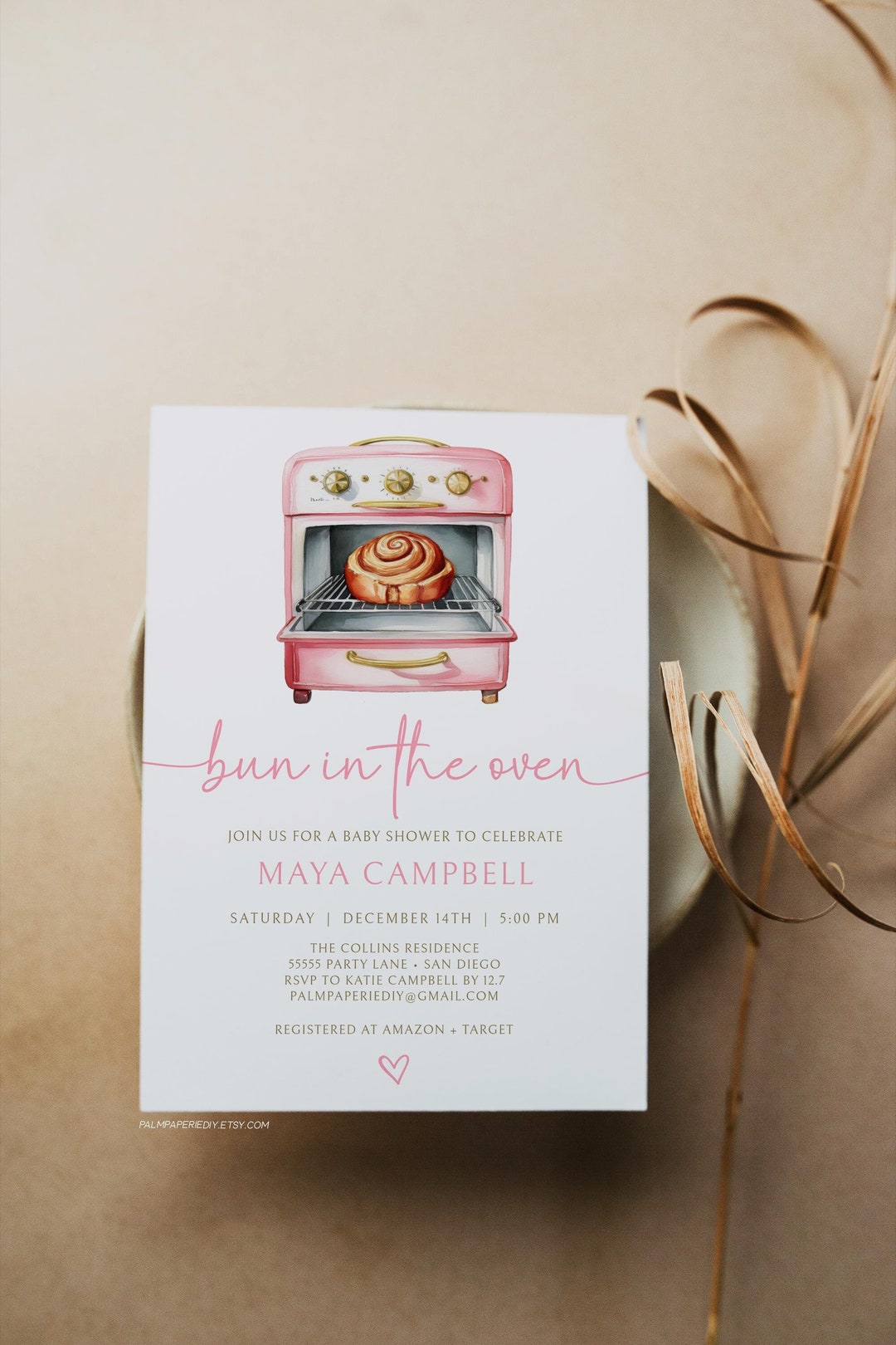 Bun in the Oven Baby Shower Invitation Girl, Invite Template, Cinnamon ...