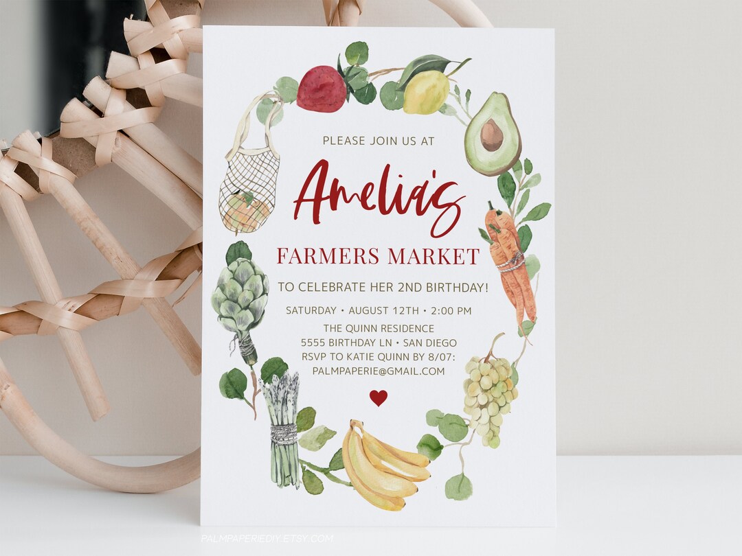 Farmers Market Birthday Party Invitation, Instant Download Template ...