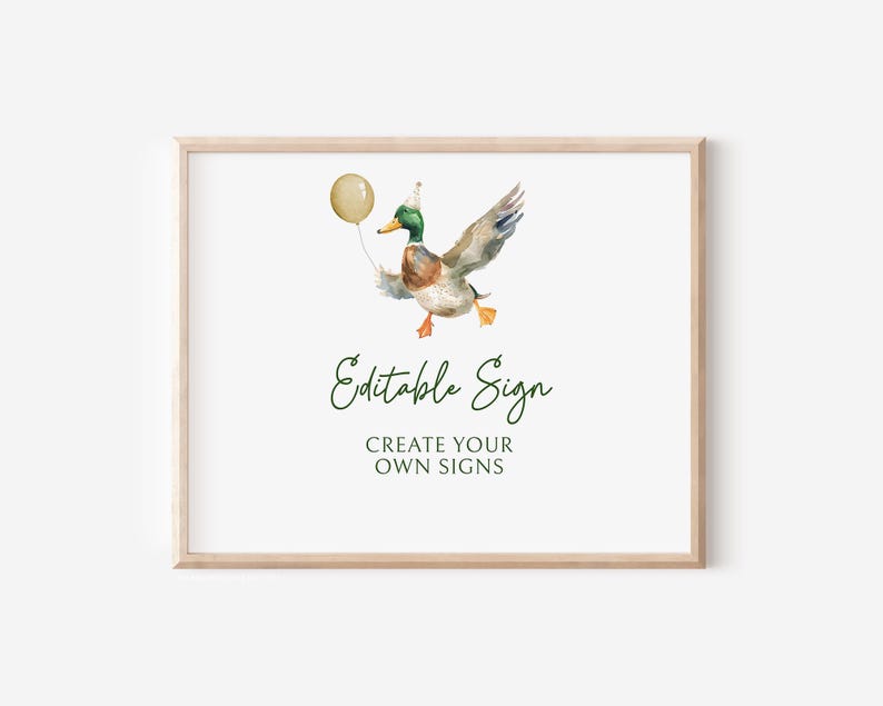 Duck Theme Editable Sign Template, 8x10, Mallard Duck Birthday, Digital ...